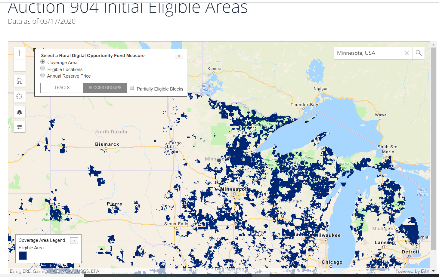 List and Map of RDOF Phase I Eligible Areas Releases | Blandin on Broadband